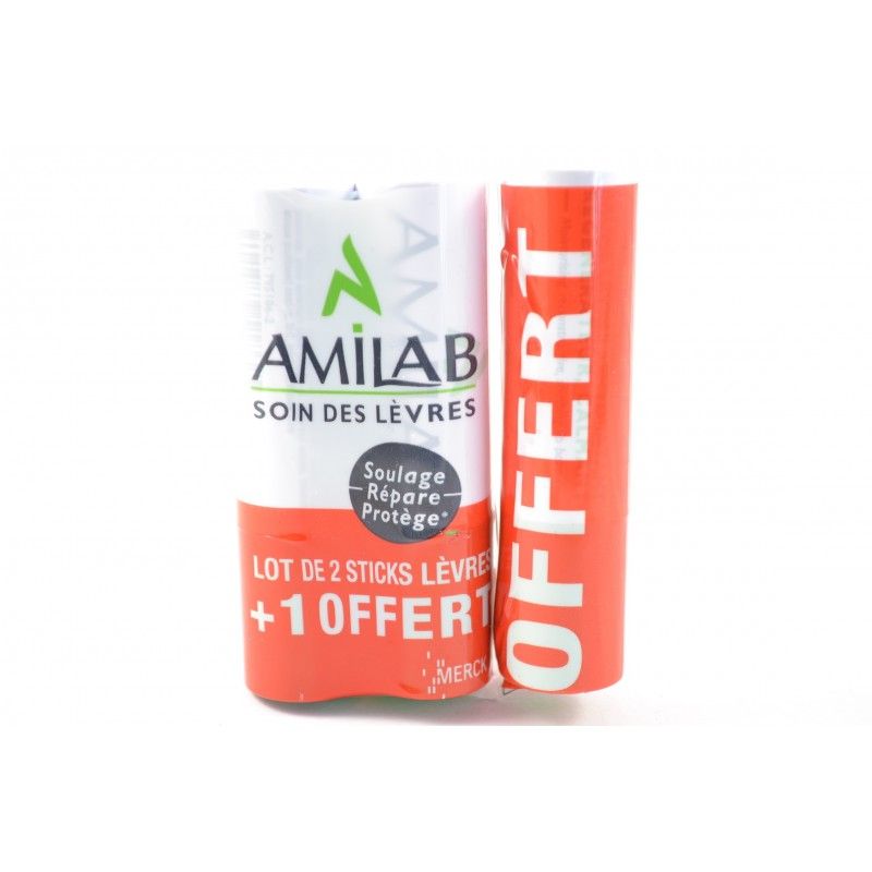 AMILAB Soin des lèvres Lot de 2 stick + 1 offert - NotrePharma