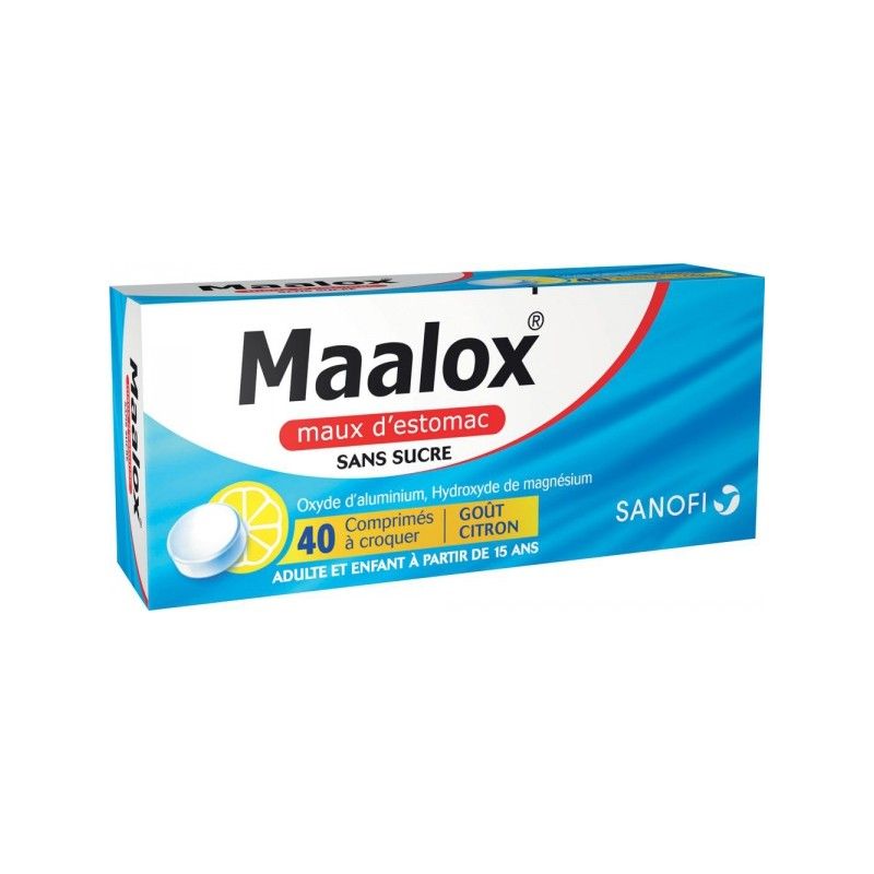 MAALOX Maux d'estomac Boite de 40 comprimés à croquer Goût citron Sans ...