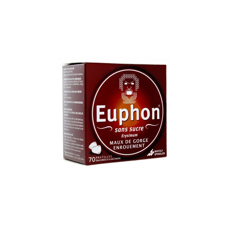 EUPHON Sans sucre Maux de Gorge, enrouement Boite de 70 pastilles